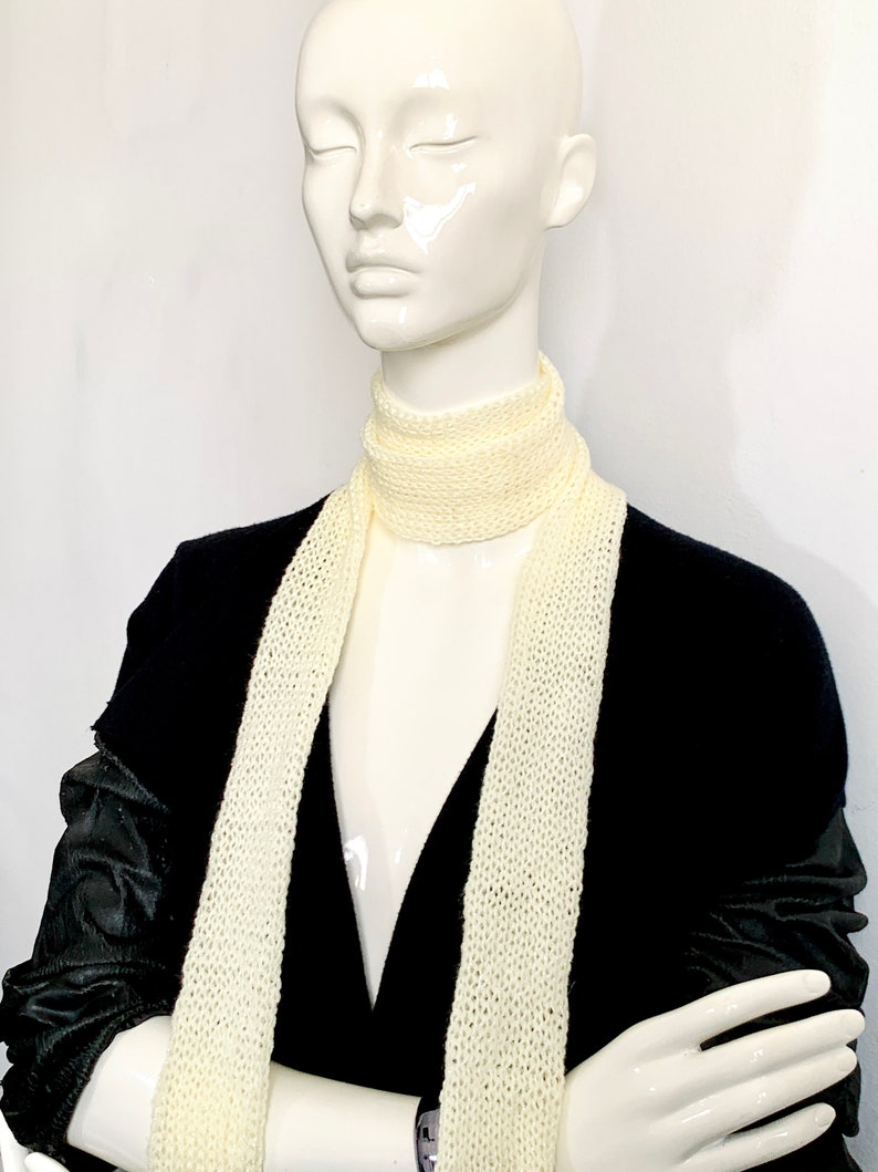 Handmade Metallic Knit Skinny Scarf: Iridescent Ivory Scarf Tie - Etsy