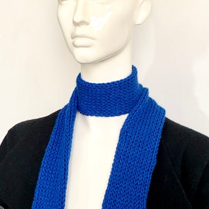 Skinny Scarf, Cobalt Blue Skinny Knit Scarf, Blue Rois Knitted Long ...
