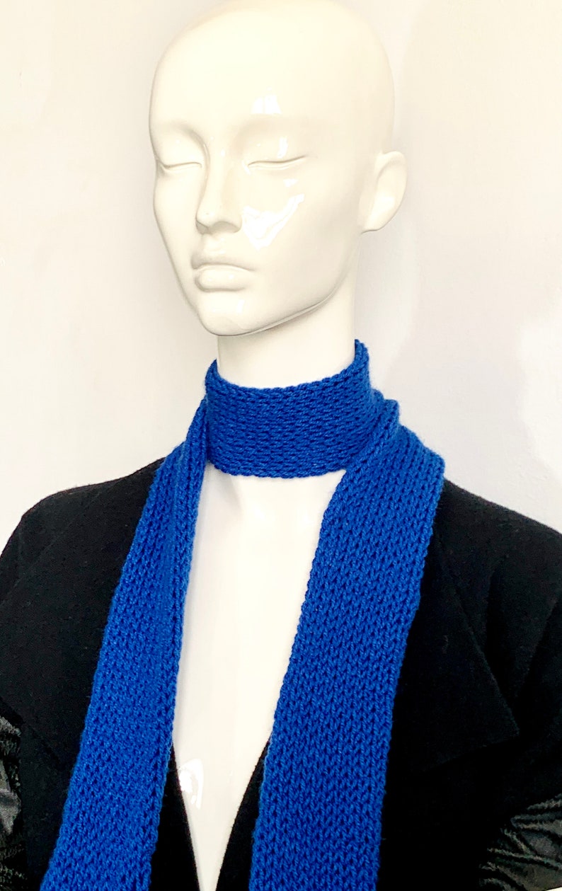 Skinny Scarf, Cobalt Blue Skinny Knit Scarf, Blue Rois Knitted Long ...