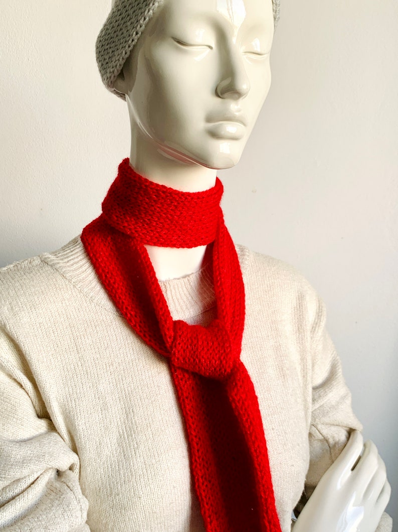 Handmade Red Knit Skinny Scarf: Women's Long Scarf Tie - Etsy