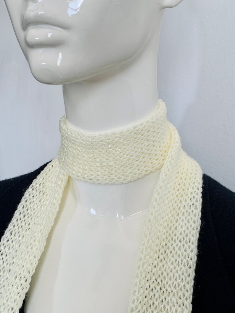 Handmade Metallic Knit Skinny Scarf: Iridescent Ivory Scarf Tie - Etsy
