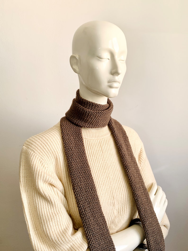 Cocoa Mocha Knit Skinny Scarf: Mousse Light Pale Brown Long Tie, Taupe ...