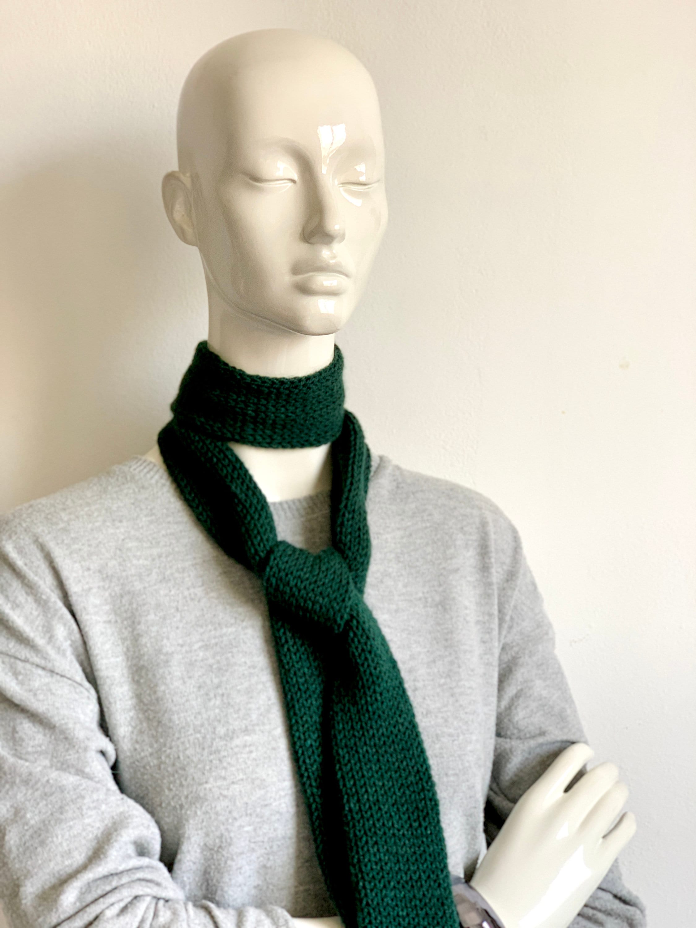Skinny Knit Scarf Green, British Racing Green Skinny Knit Scarf, Dark ...