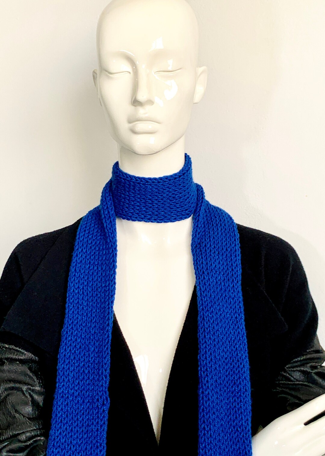 Skinny Scarf, Cobalt Blue Skinny Knit Scarf, Blue Rois Knitted Long ...