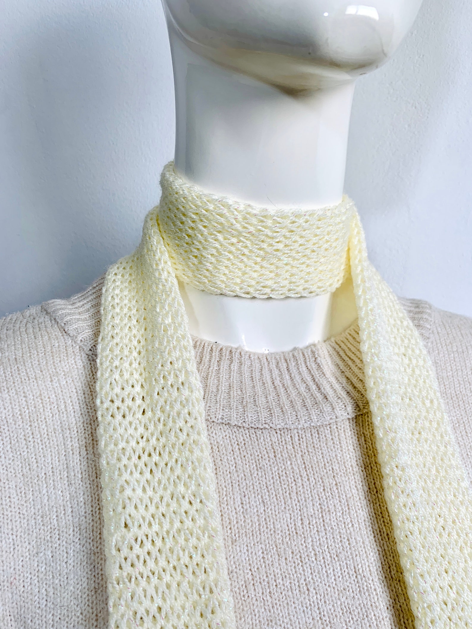 Handmade Metallic Knit Skinny Scarf: Iridescent Ivory Scarf Tie - Etsy