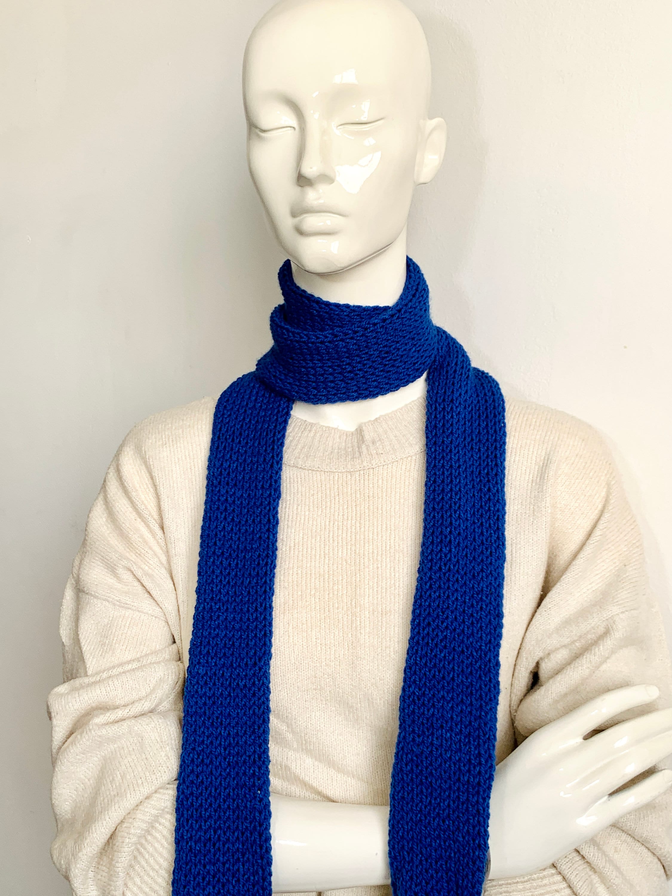 Skinny Scarf, Cobalt Blue Skinny Knit Scarf, Blue Rois Knitted Long ...