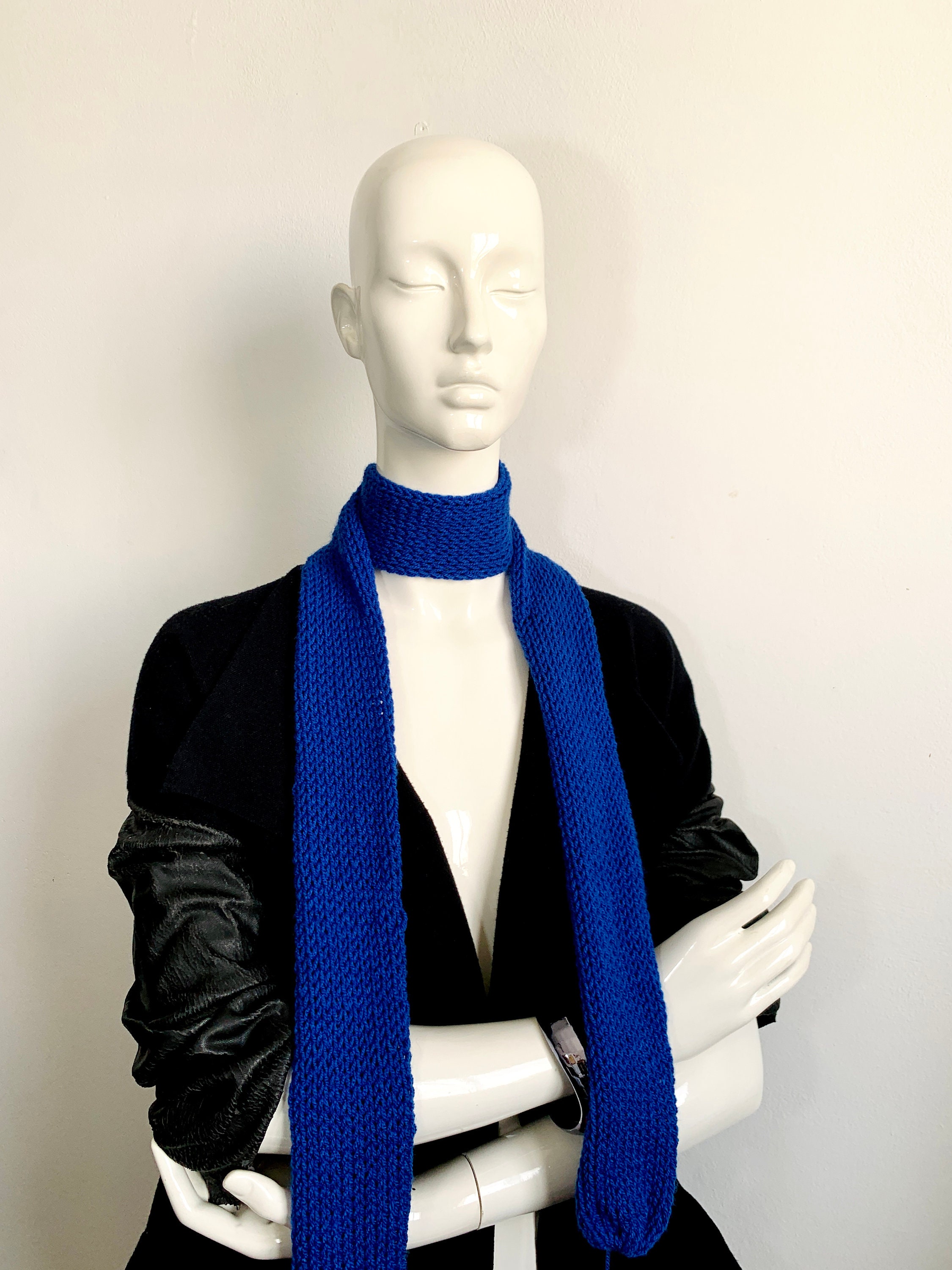 Skinny Scarf, Cobalt Blue Skinny Knit Scarf, Blue Rois Knitted Long ...