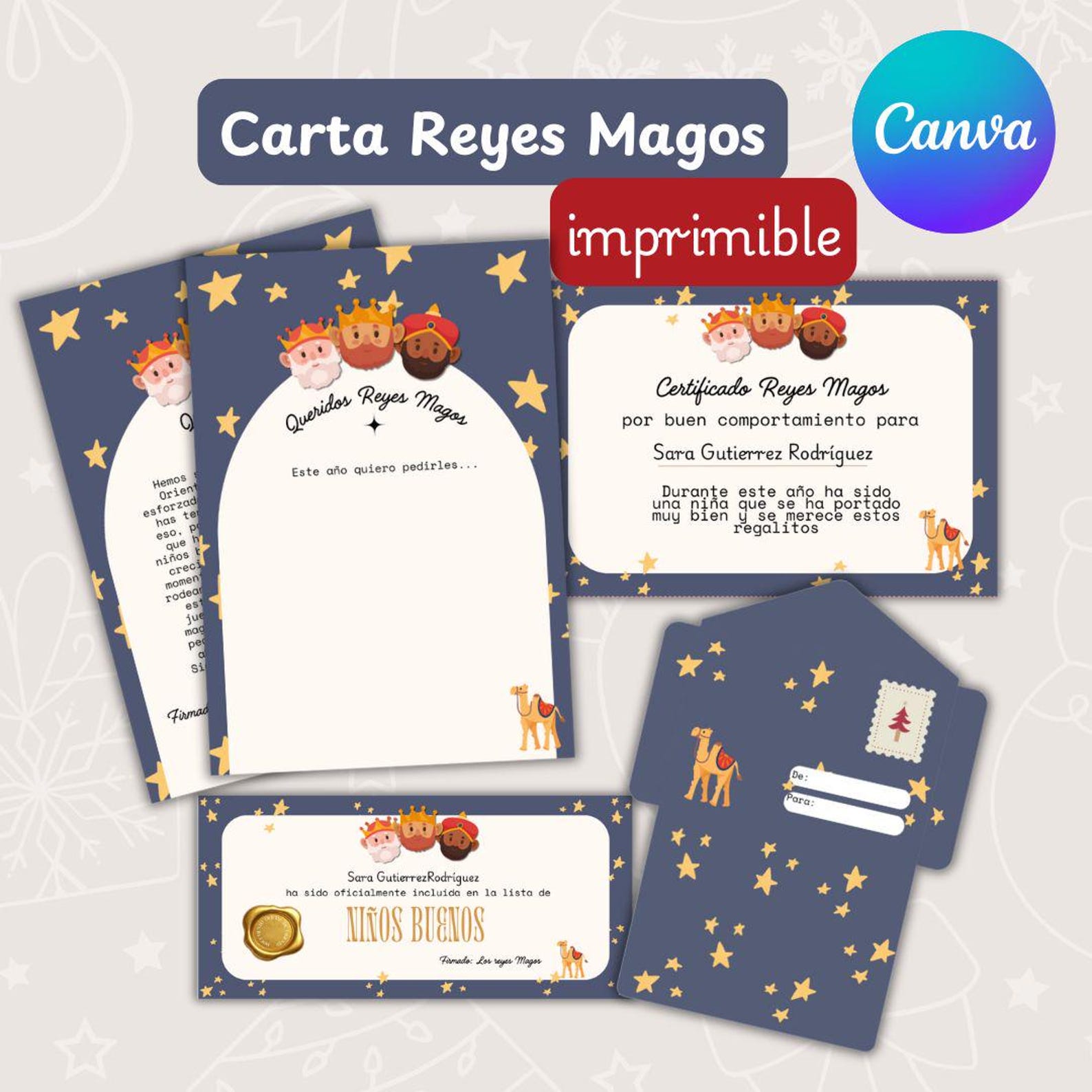 Carta Reyes Magos editable en Canva e imprimible / Certificado de Buena ...