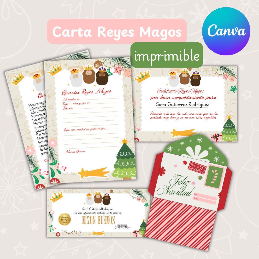 Carta Reyes Magos Editable En Canva E Imprimible | Certificado De Buena ...