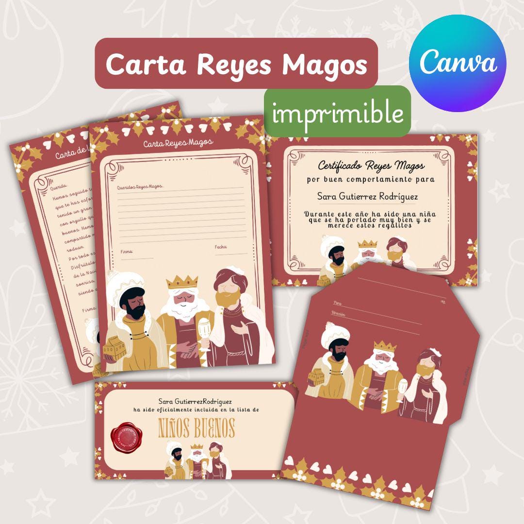 Carta Reyes Magos Editable En Canva E Imprimible | Certificado De Buena ...
