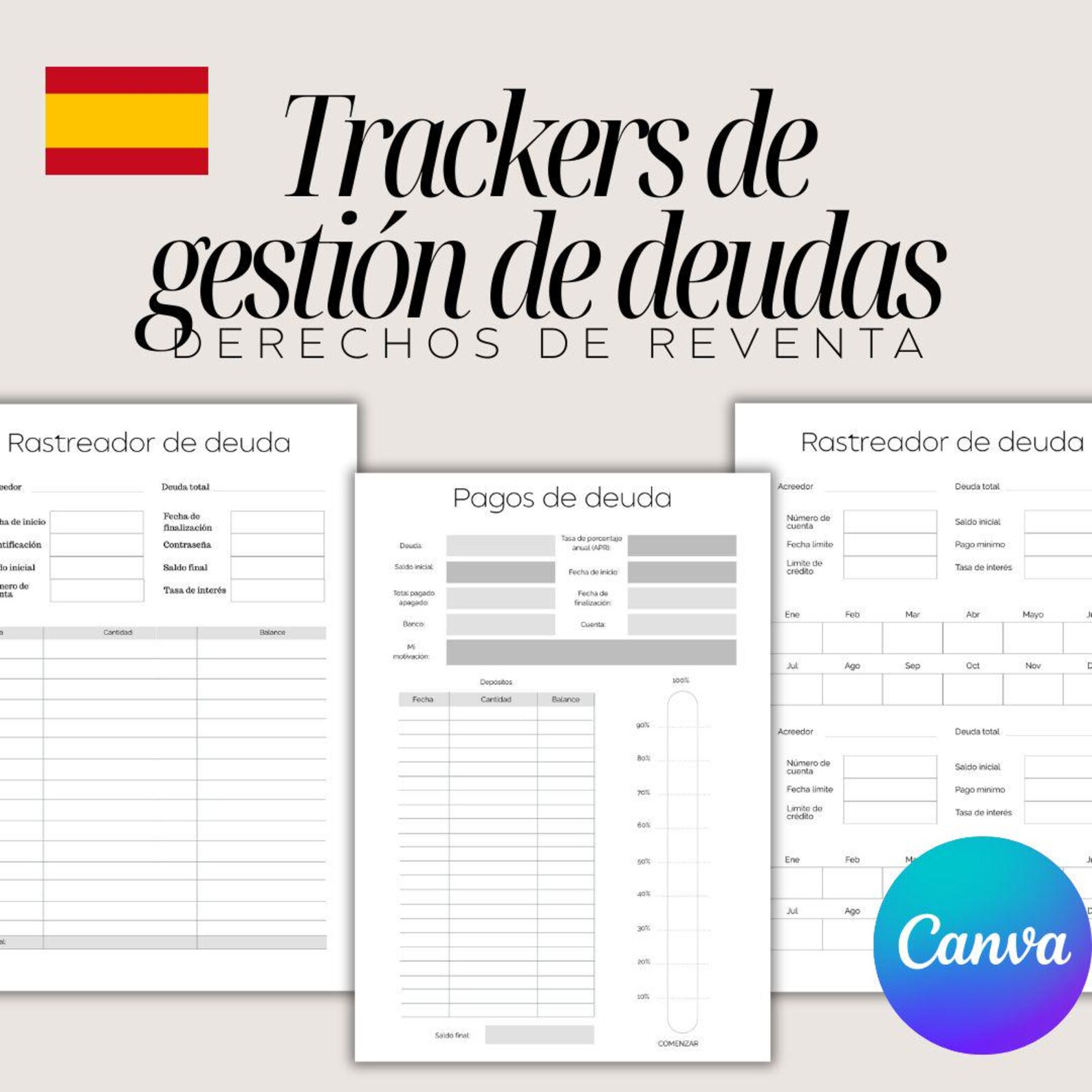 Debt Tracker Printable: Spanish Debt Management, Resell Rights (canva ...
