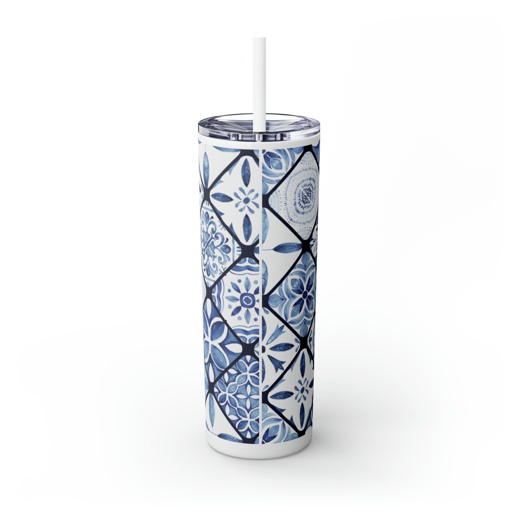 Azulejo Portuguese Tile Inspired Tumbler With Straw, 20oz, Portugal ...
