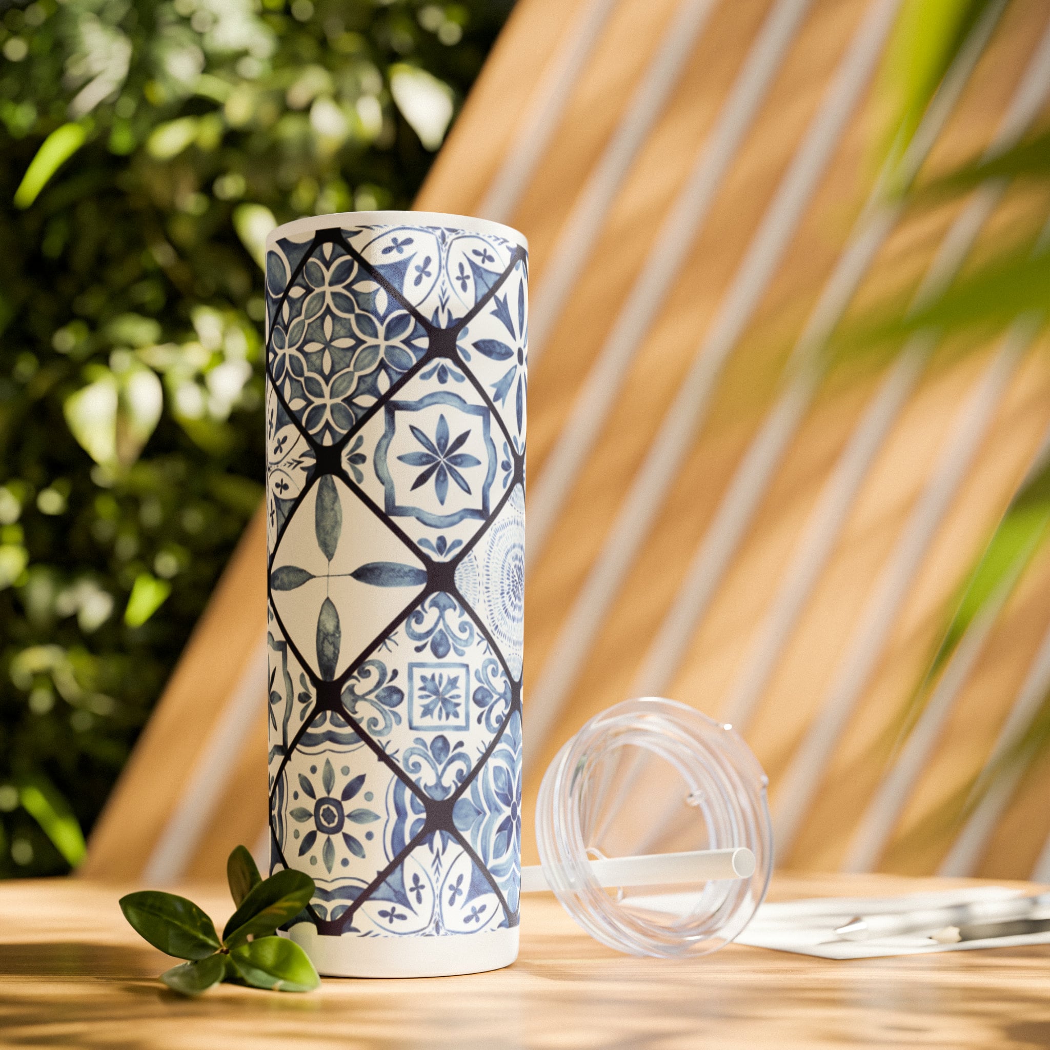 Azulejo Portuguese Tile Inspired Tumbler With Straw, 20oz, Portugal ...
