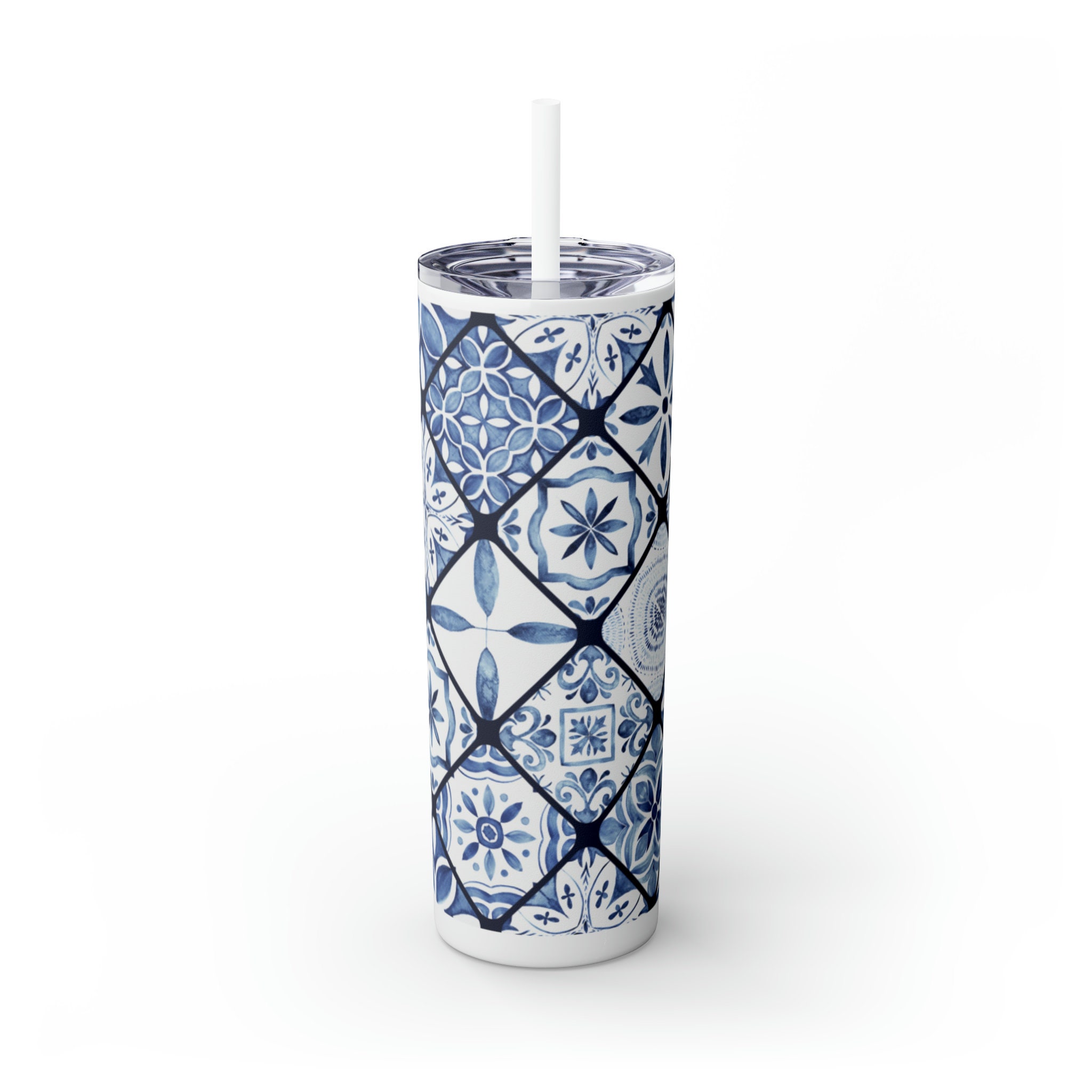 Azulejo Portuguese Tile Inspired Tumbler With Straw, 20oz, Portugal ...