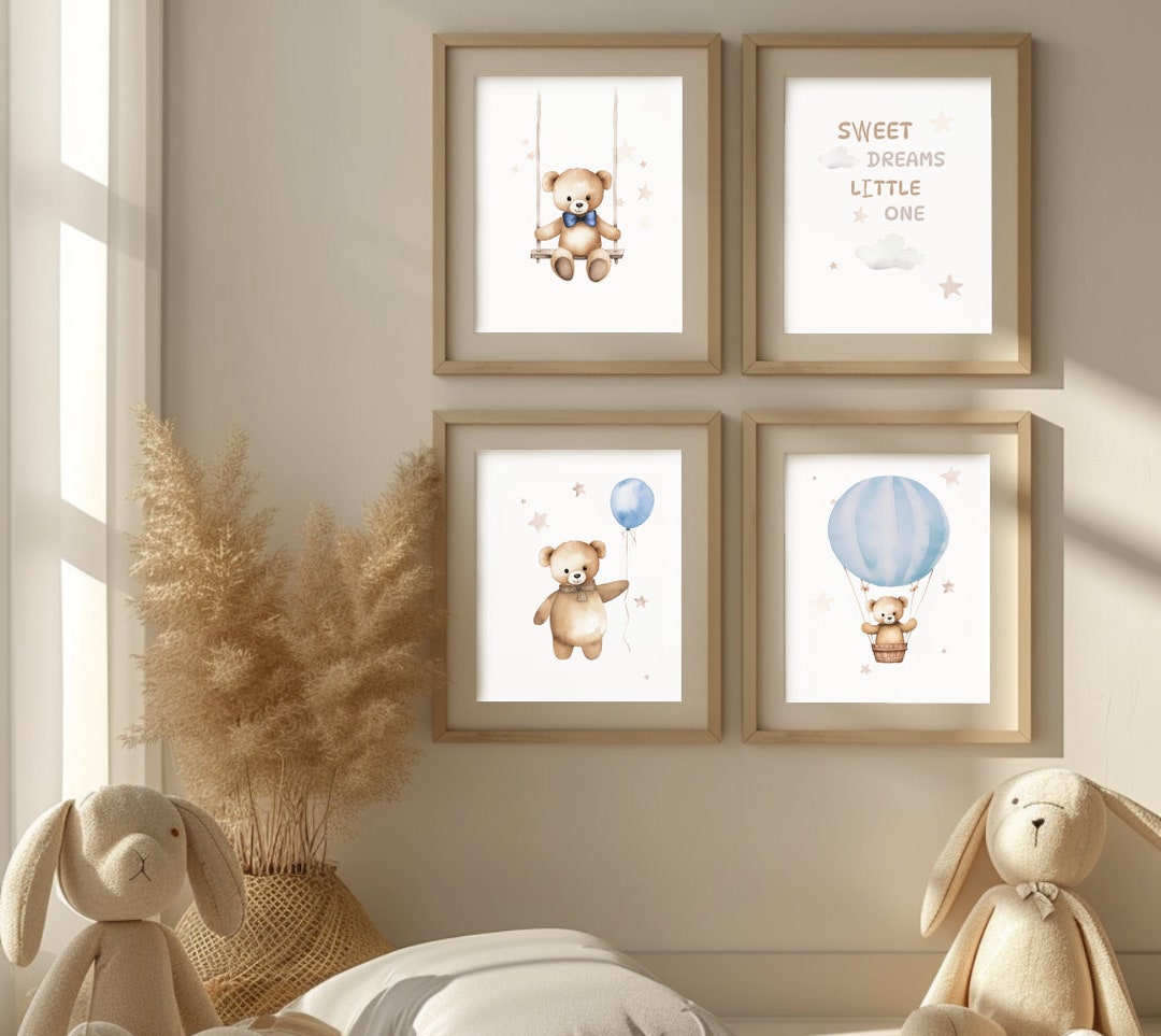 Teddy Bear Print Nursery Wall Art Print Set of 4 Nursery Decor Digital ...