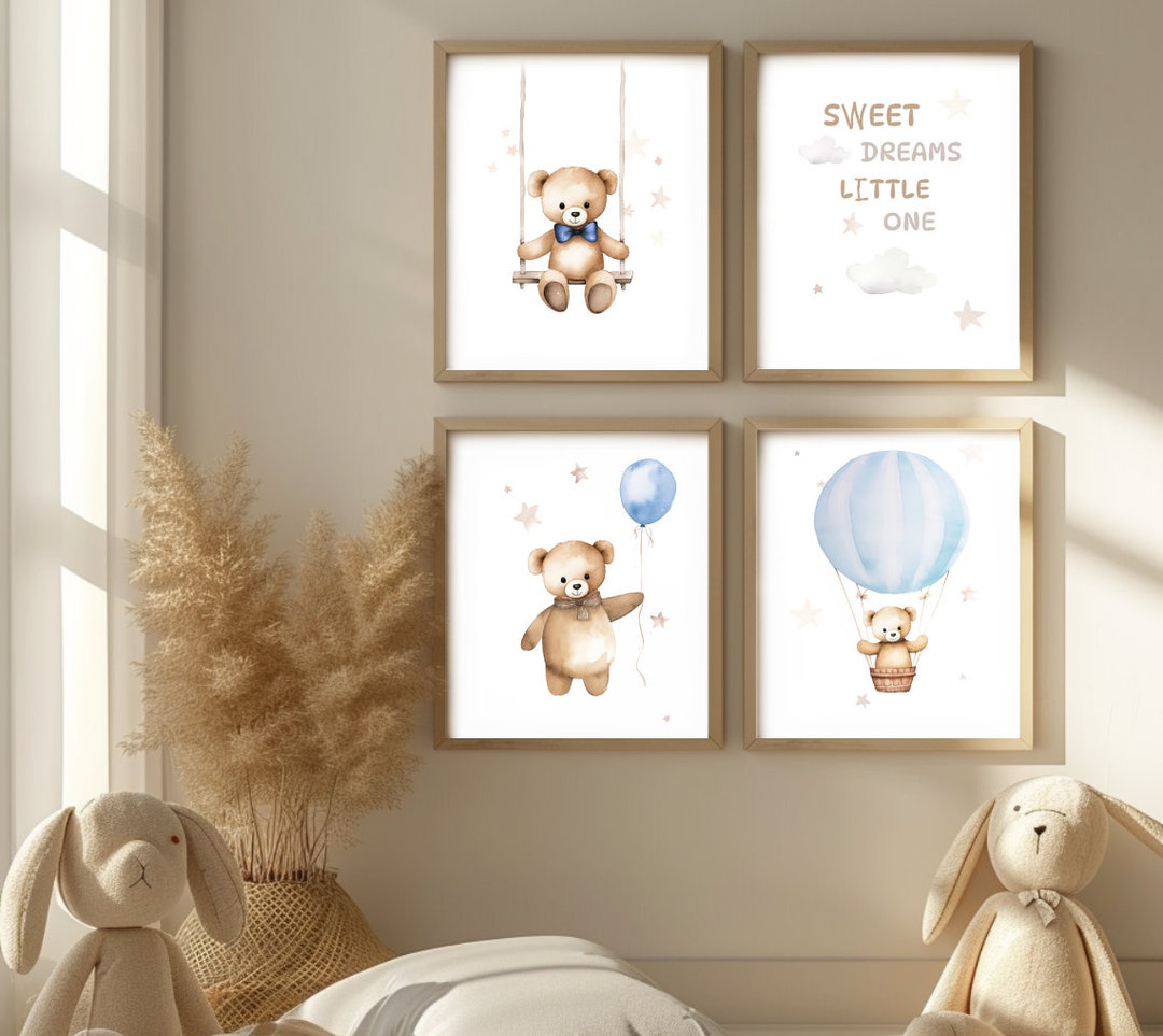 Teddy Bear Print Nursery Wall Art Print Set of 4 Nursery Decor Digital ...