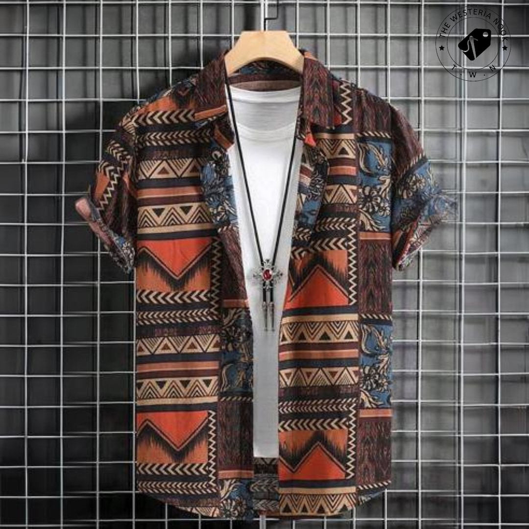 Boho Style Shirt men's Polyester Beach Shirt Summer Short Sleeve ...
