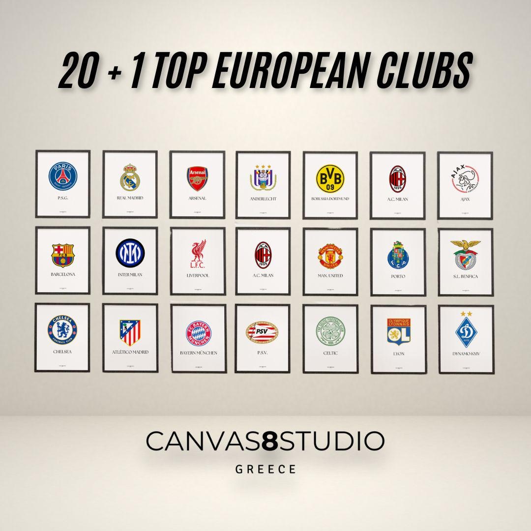20+1 Top European Clubs Minimal Posters | Champions League Wall Art ...
