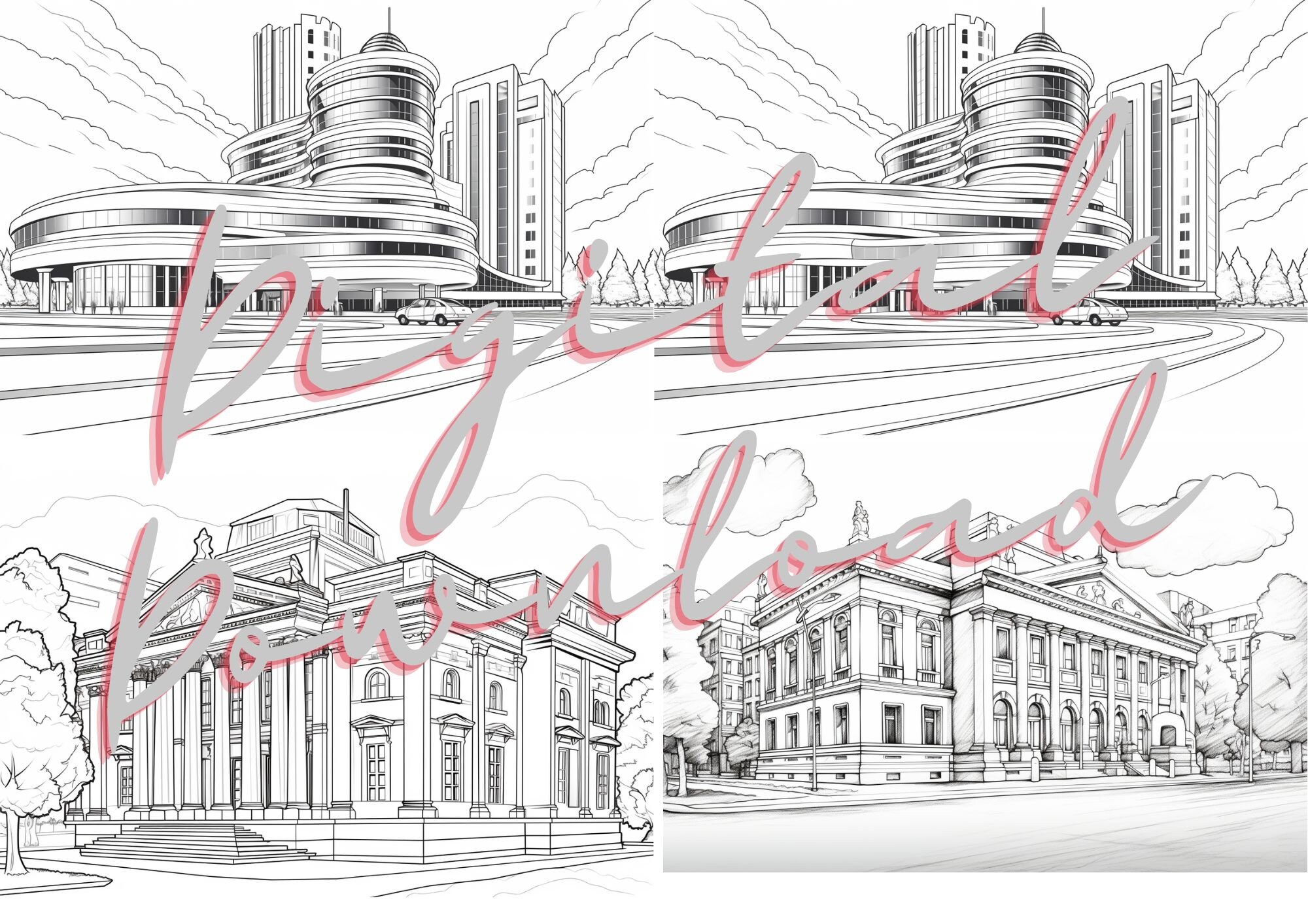 24 Simple Coloring Pages for Adults and Kids Printable Nature Boho ...