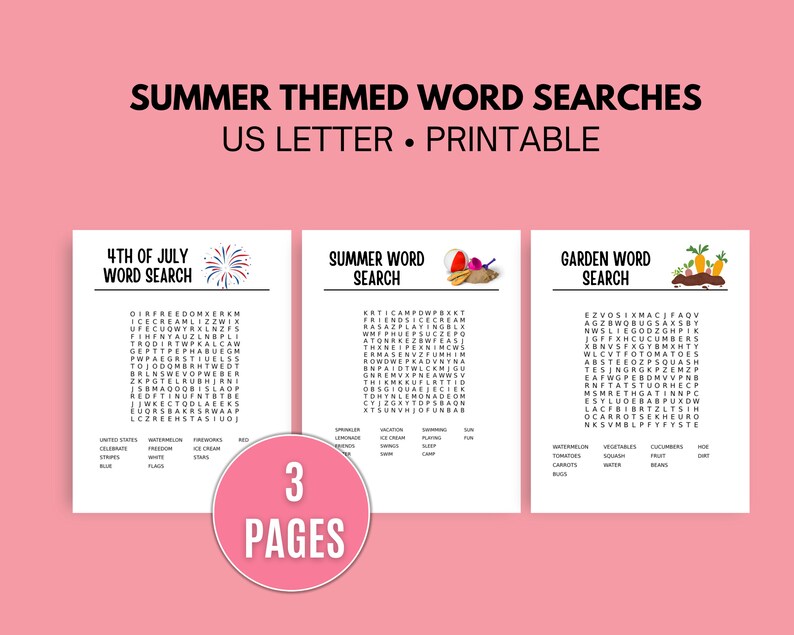 Summer Word Searches - Etsy
