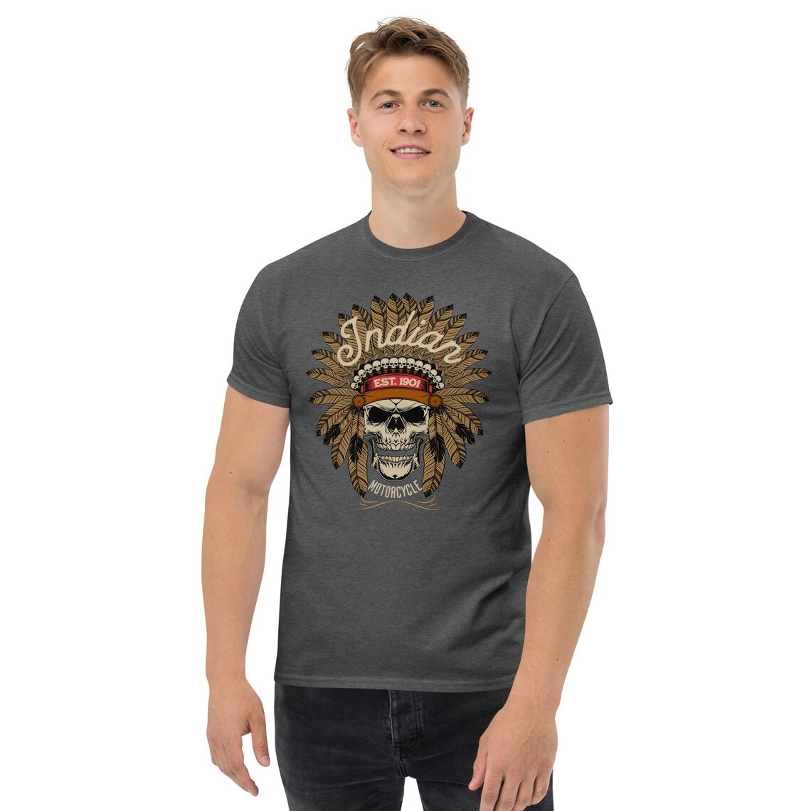 Indian Motorcycle Skull With Head Dress T-shirt - Etsy