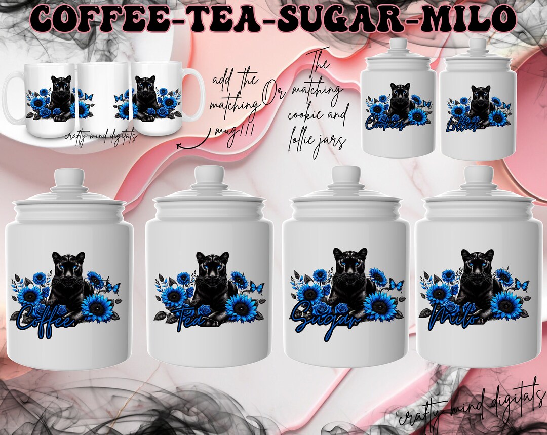 Tea, Coffee, Sugar, Milo Canisters Decal Uvdtf Wraps, Black Panther ...