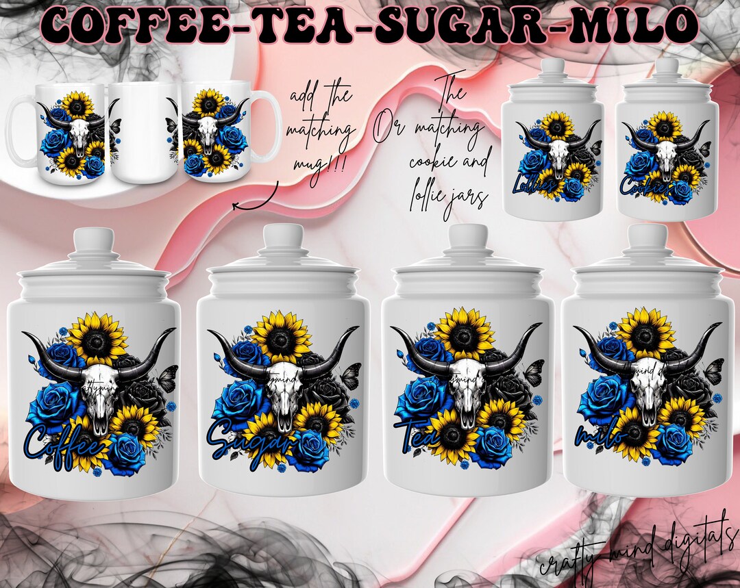 Tea, Coffee, Sugar, Milo Canisters Decal Uvdtf Wraps,bull Skull ...