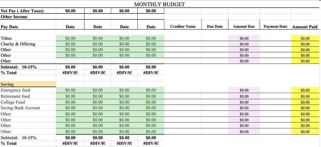 Monthly Budget Organizer - Excel Template - Etsy