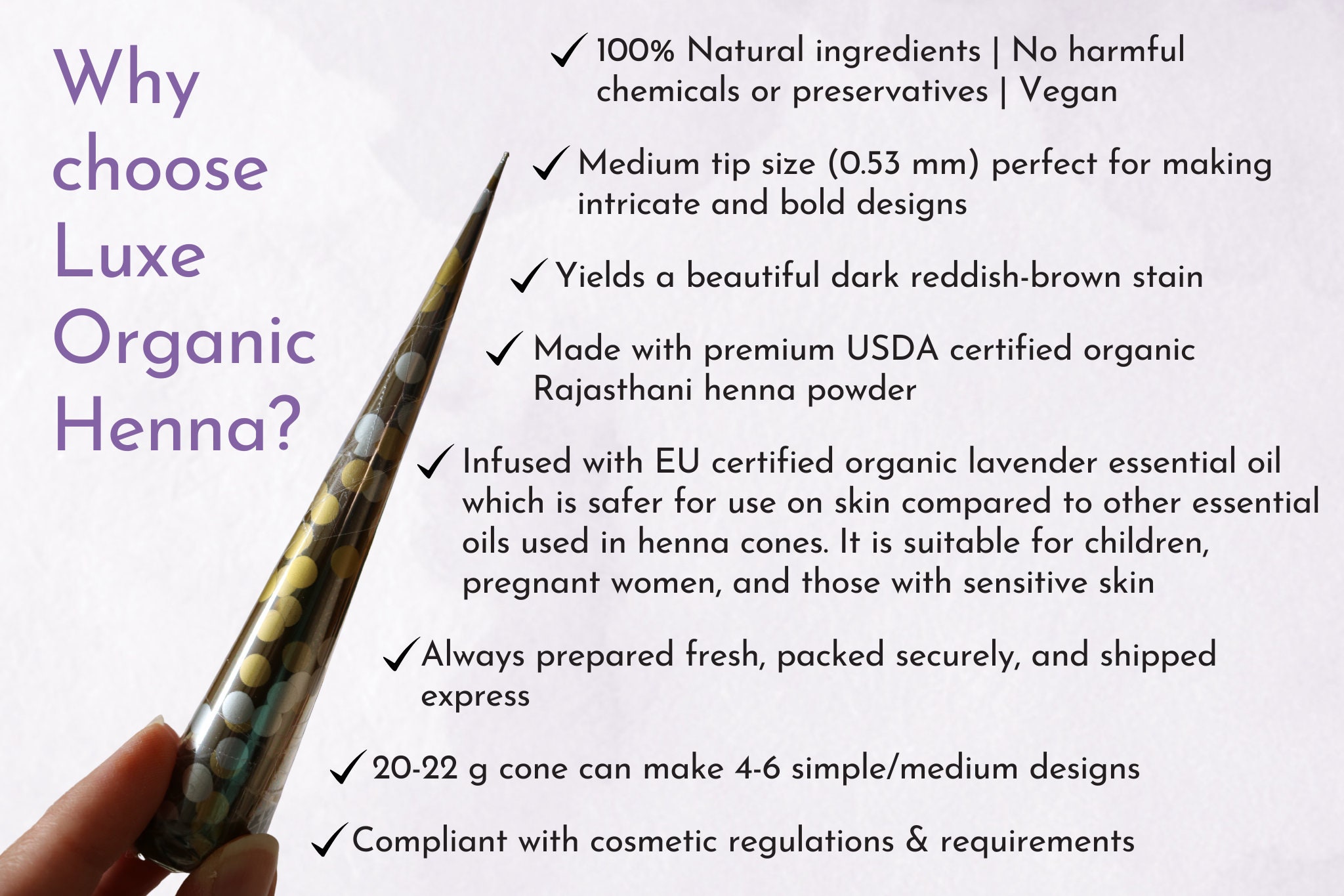 Set of 3 Organic Henna Cones | Lavender Henna Cones | Dark Staining ...