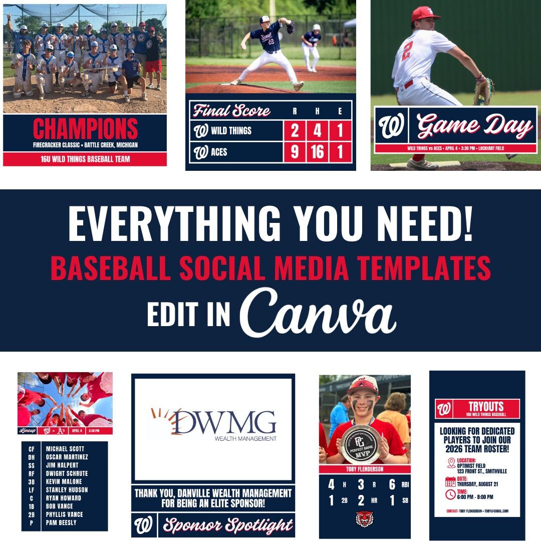 Baseball Social Media Template in Canva | 81 Editable Graphics for ...