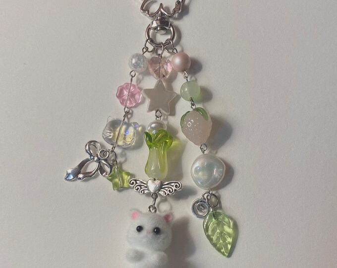Cute Kitty Keychain by Harajukubunni, Cat Charm Beads, Handmade Y2k ...