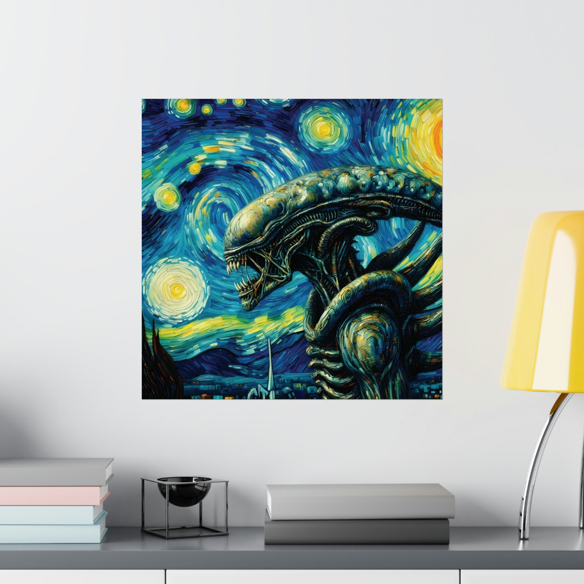 Starry Night Alien Xenomorph Print, Aliens Wall Decor, Mancave Gift ...