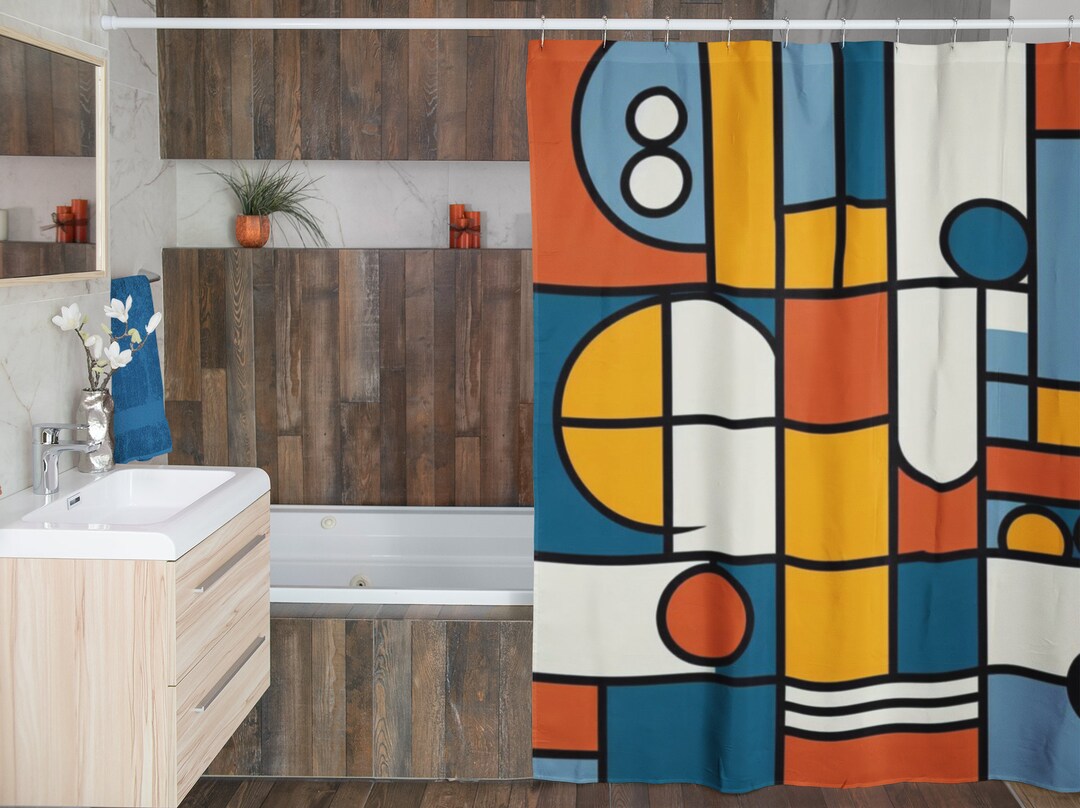 Mid Century Modern Shower Curtains, Geometric Shapes Shower Curtains, Abstract Shower Curtains ...