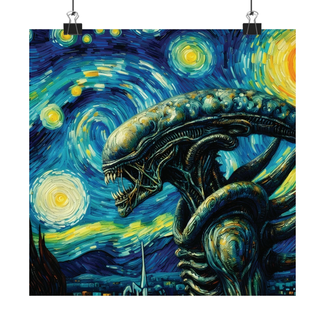 Starry Night Alien Xenomorph Print, Aliens Wall Decor, Mancave Gift ...