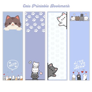 4 Designs Cats Printable Bookmark Digital Bookmark Download PNG and PDF ...