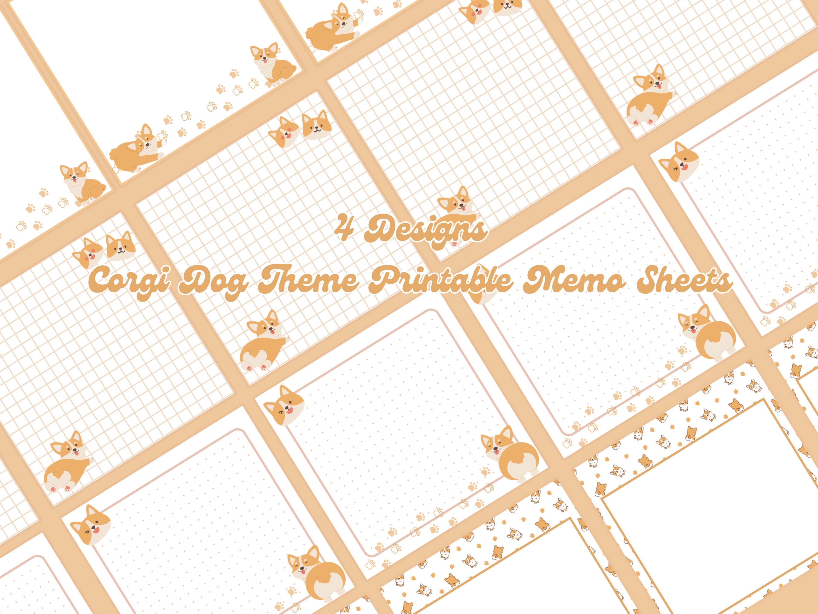4 Designs Corgi Dog Theme Printable Notepad 3x3 Inch Digital Download ...