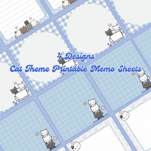 4 Designs Cat Theme Printable Notepad 3x3 Inch Digital Download Memo ...