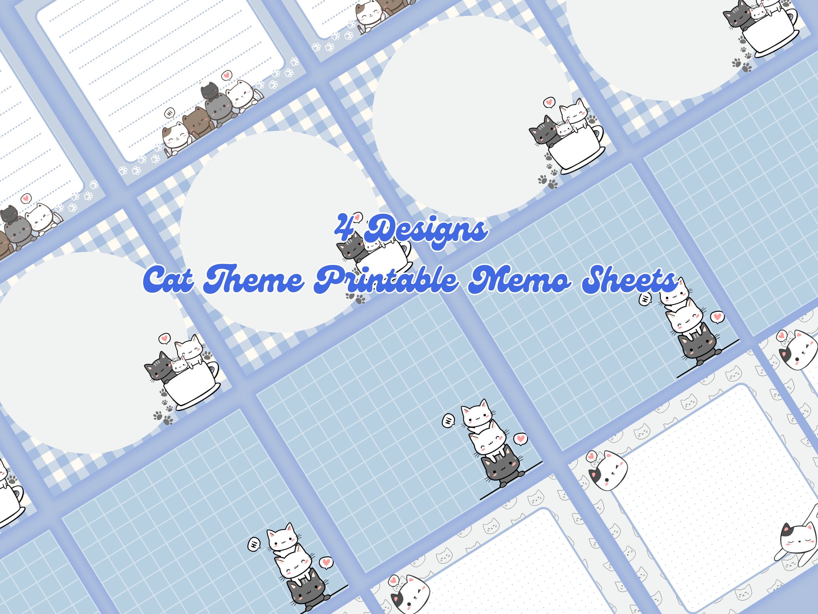 4 Designs Cat Theme Printable Notepad 3x3 Inch Digital Download Memo ...