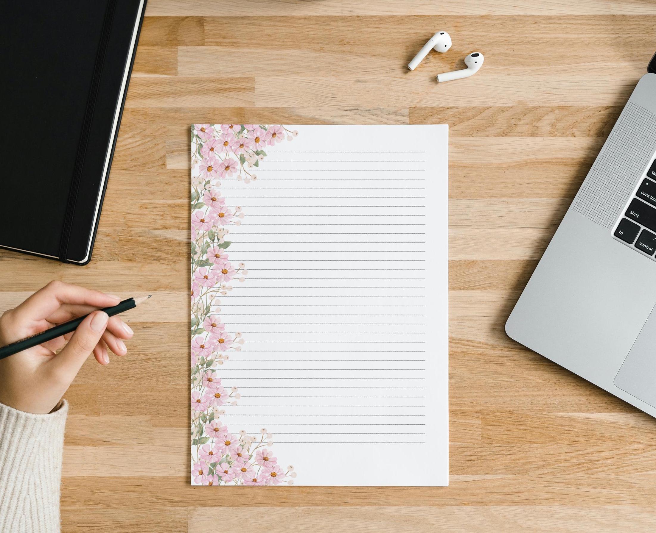 Flowers Printable Writing Paper Set Stationery PDF Digital Letter Paper ...