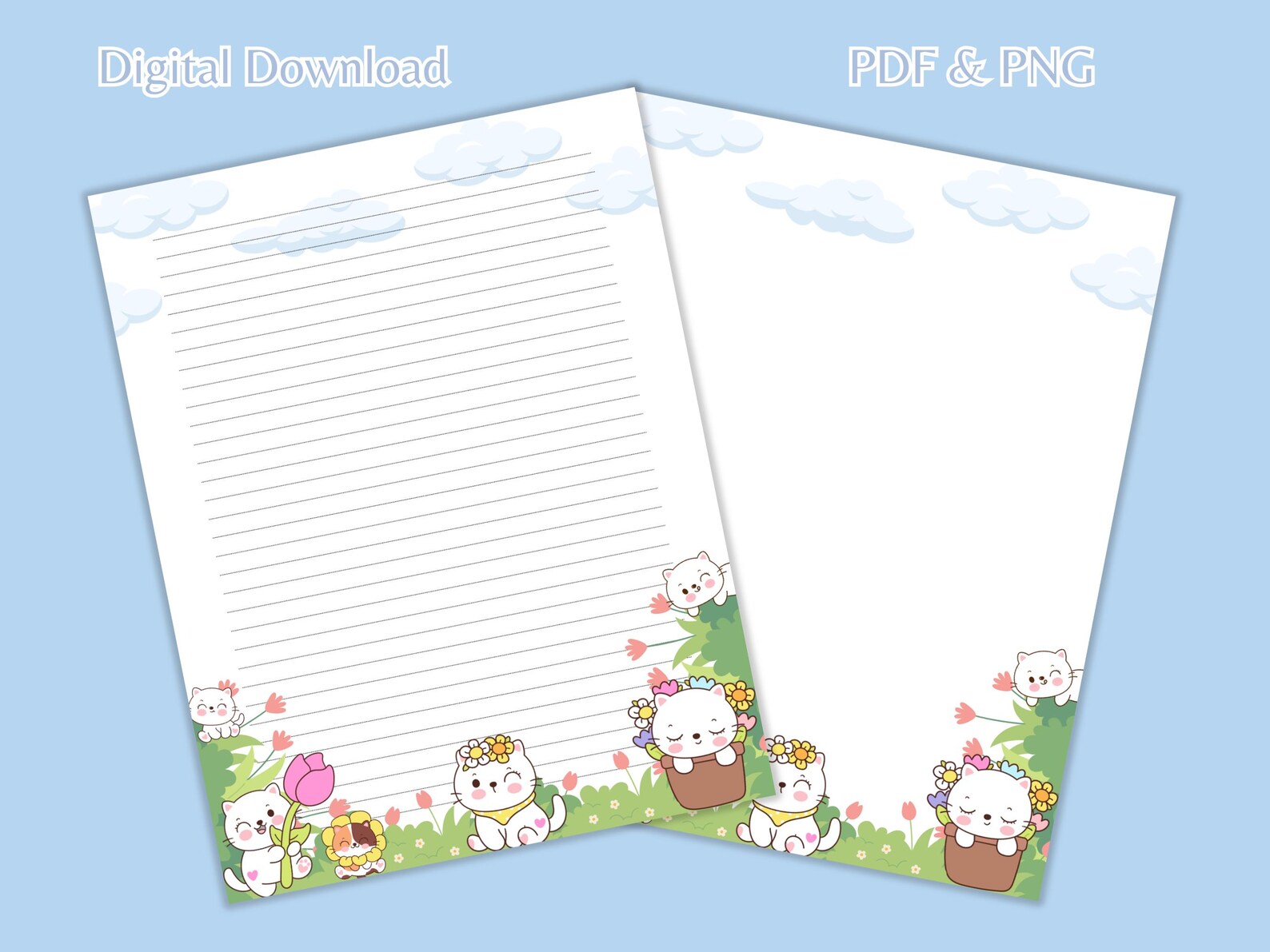 Printable Writing Paper Set Stationery PDF Digital Letter Paper Lined ...
