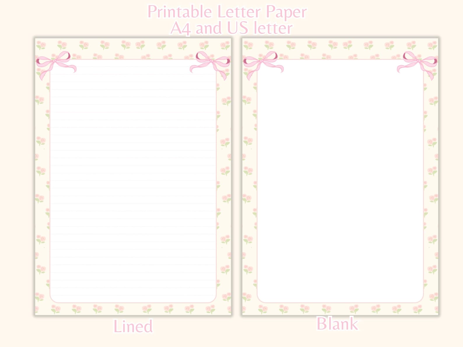 Coquette Printable Writing Paper Set Stationery PDF Digital Letter ...