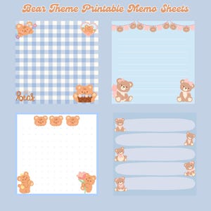 4 Designs Bear Theme Printable Notepad 3x3 Inch Digital Download Memo ...