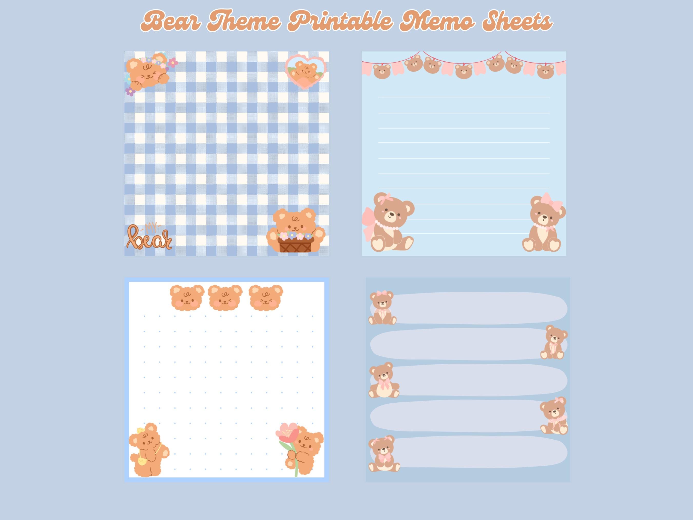 4 Designs Bear Theme Printable Notepad 3x3 Inch Digital Download Memo ...