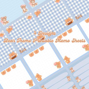 4 Designs Bear Theme Printable Notepad 3x3 Inch Digital Download Memo ...