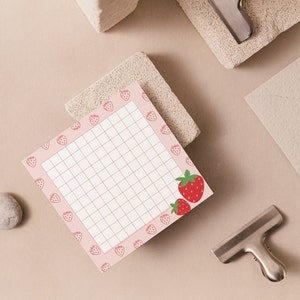 4 Designs Strawberry Theme Printable Notepad 3x3 Inch Digital Download ...