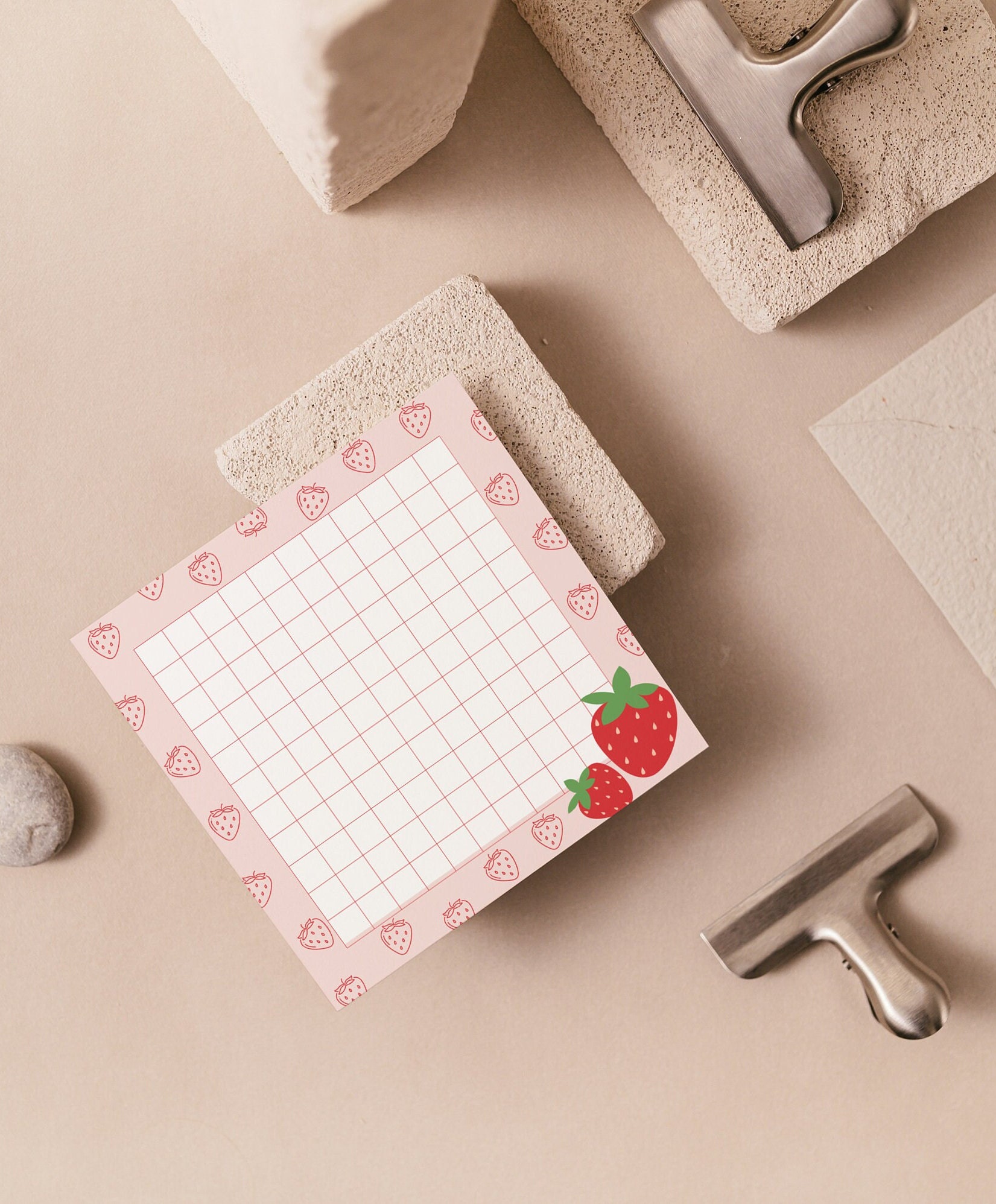 4 Designs Strawberry Theme Printable Notepad 3x3 Inch Digital Download ...