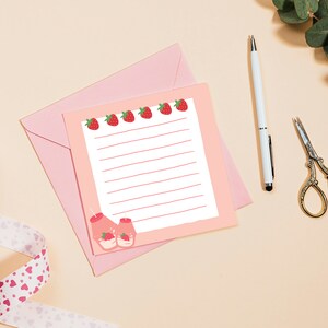 4 Designs Strawberry Theme Printable Notepad 3x3 Inch Digital Download ...
