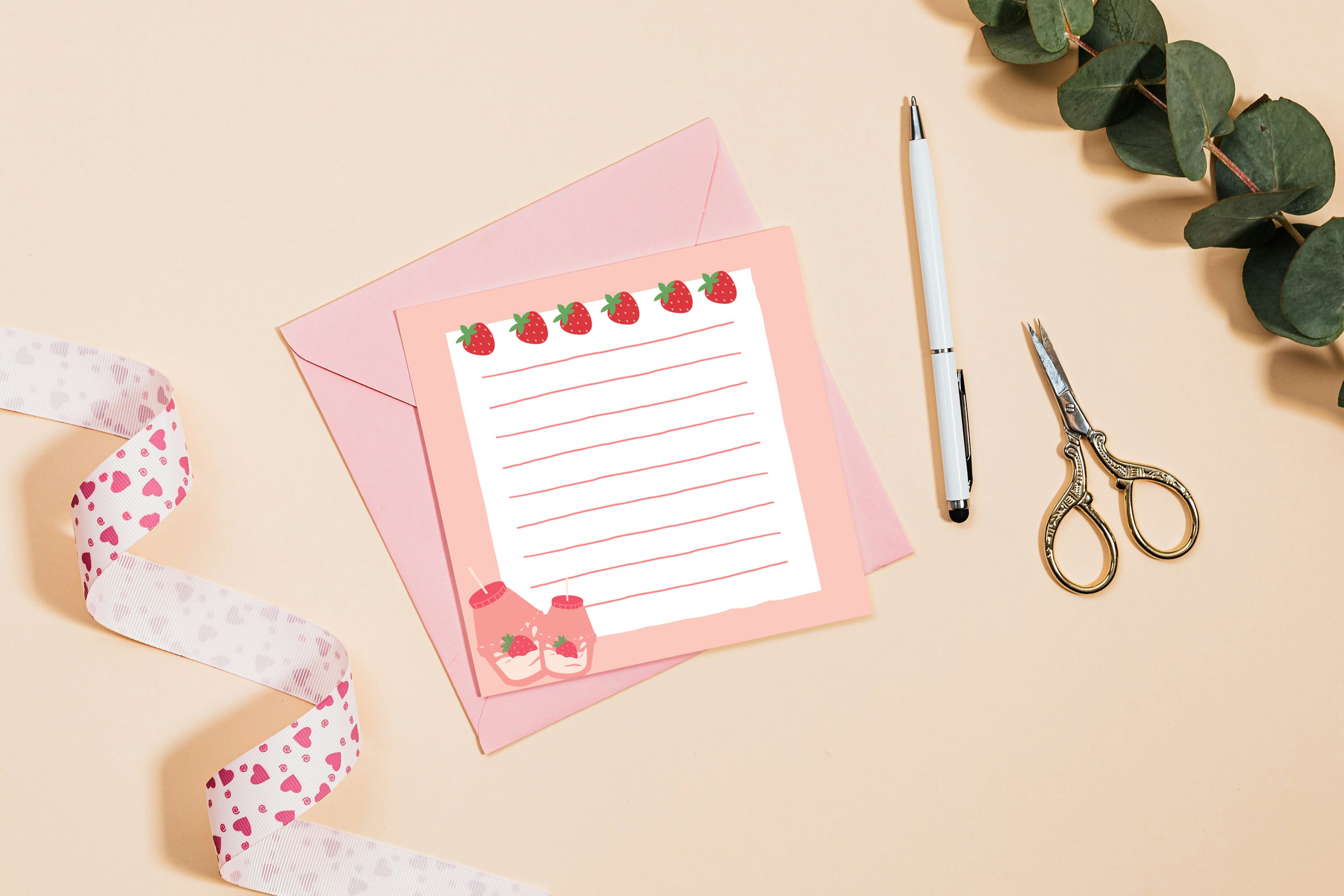 4 Designs Strawberry Theme Printable Notepad 3x3 Inch Digital Download ...