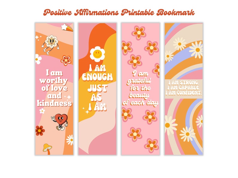 4 Designs Positive Affirmations Printable Bookmark Digital Bookmark ...