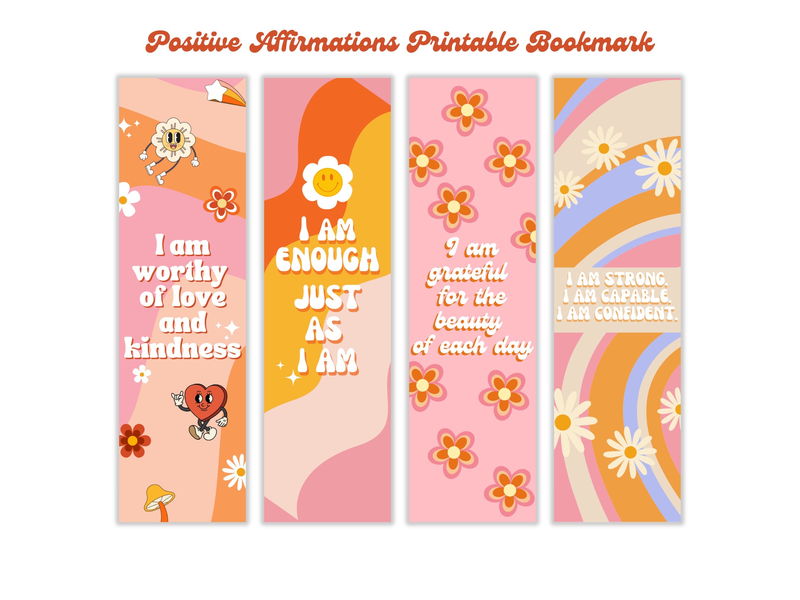 4 Designs Positive Affirmations Printable Bookmark Digital Bookmark ...